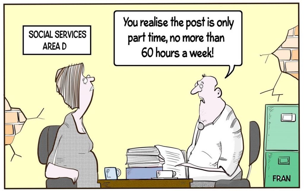 Social work cartoon: 'Interview'