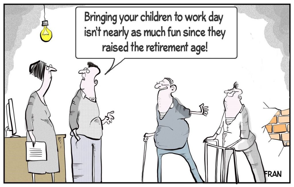 Social work cartoon: 'Retirement age'